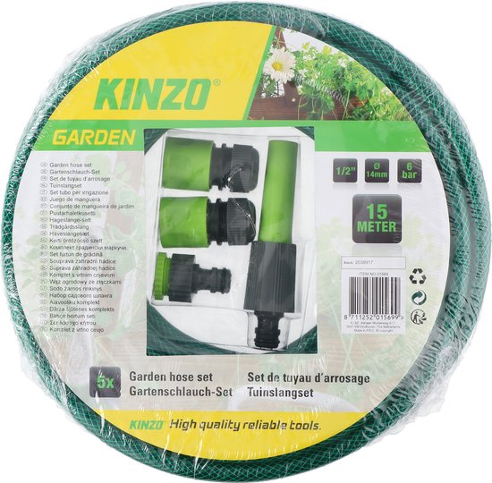 Kinzo Garden Tuinslang Set - 15 M - ⌀ 1,4 CM - incl. Sproeistuk en 3 ...