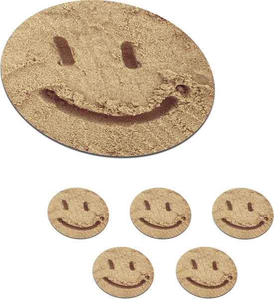 Onderzetters voor glazen - Rond - Smiley in het zand - 10x10 cm - 6 ...