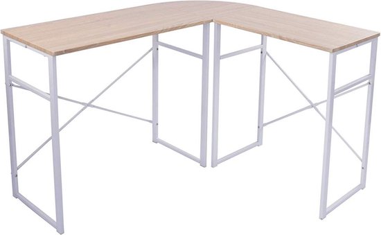 furnibella - L-vorm bureau computer bureau werktafel hout staal ...