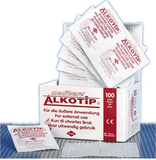 Alcoholdoekjes 90x110mm, 100 stuks | bol