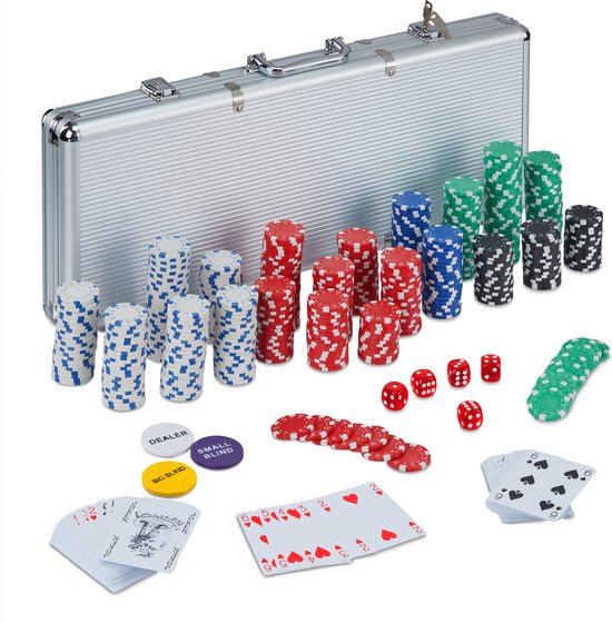 poker set - 500 chips zonder waarde - 2 kaartspelen - 5 dobbelstenen ...