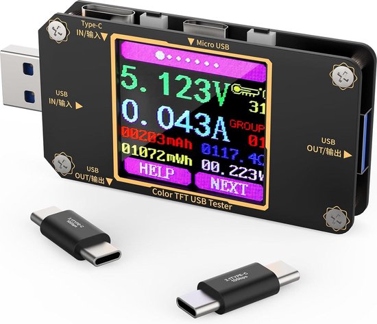 USB Tester Type C - Digitale Multimeter - 4.5-24V 0-3.0A - YOJOCK | bol