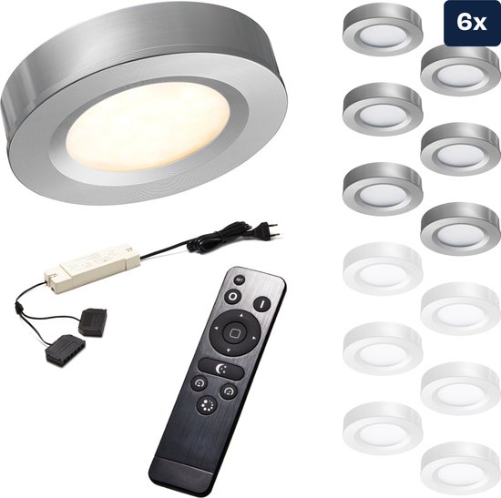 Ledisons Adria - 5 zilveren LED opbouwspots met afstandsbediening ...