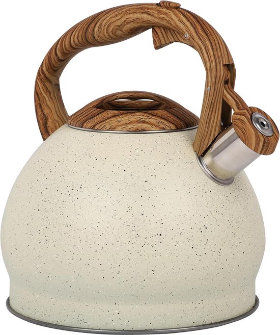 Beige Texture Whistling Tea Kettle - 3L Tea Pot for Stovetop/Induction ...