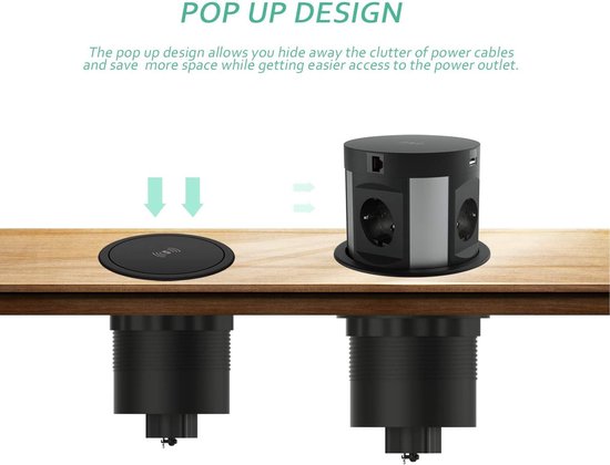Concealed Table Socket with Wireless Charger and USB Ports - 4 Earthed ...