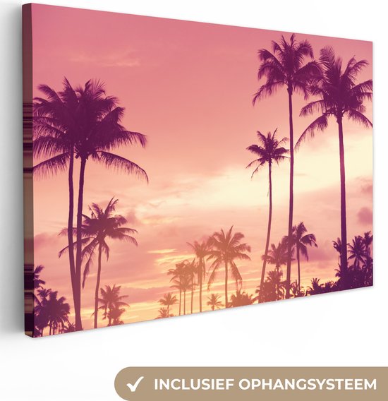 OneMillionCanvasses - Canvas - Palmboom - Roze - Zon - Wanddecoratie - 140x90 cm -... | bol