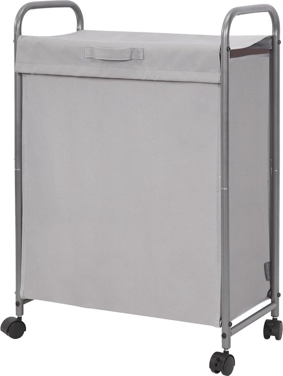 Slanke wasmand met deksel - 85 liter - wasmand met wielen - wassorteerder - smal - grijs | bol