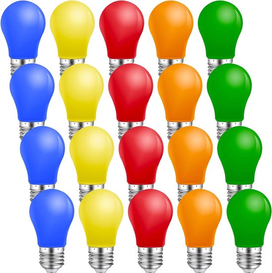 Gekleurde LED-lamp E27 gemengde kleuren rood geel blauw groen oranje 20 ...