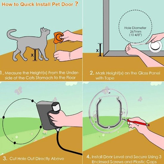4 Way Locking Round Magnetic Pet Door - In & Out Access for Cat and ...