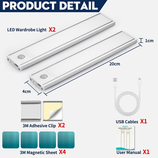 Onderbouwlamp 68 leds met sensor 6500 K dimbaar magnetisch USB ...