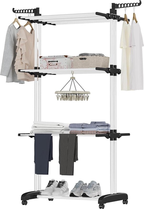 Droogrek toren standaard metaal 182 cm hoog dwars opvouwbaar zwart | bol