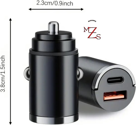 MZS Autolader 100W-USB C USB A- Tablet Telefoon Smartphone Snellader ...