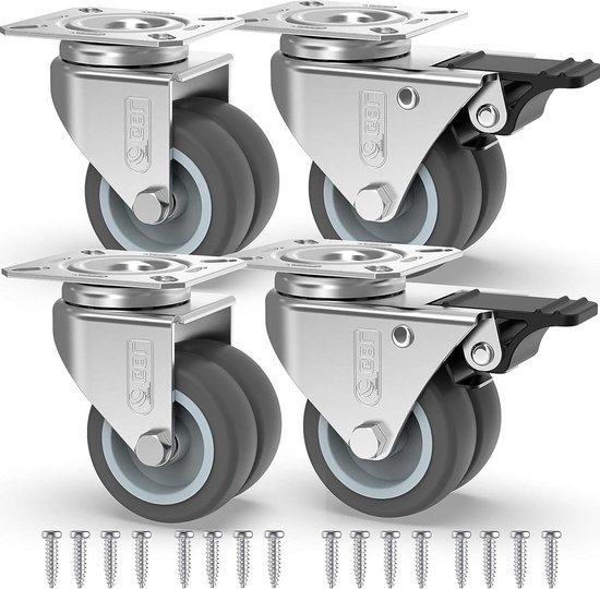 Zwaarlast Zwenkwielen 50 mm tot 400 kg - 4 Stuks - Rubberen Wielen voor ...