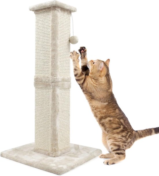 Hoge kattenkrabpaal - sisal krabpaal voor katten met bal beige krabpaal ...
