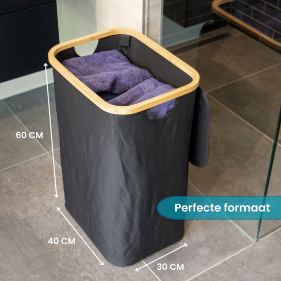 DRESTA Wasmand Nova 70L Zwart A – Stoffen wasmand met Deksel –Bamboe ...