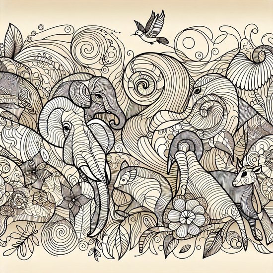 Line art dieren schilderij | Creatief gevormde wezens uit lijnen en ...