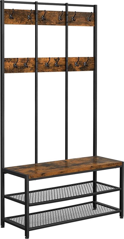 Industrieel Design Kapstok met Bankje - Rustiek Kledingrek - Vintage ...