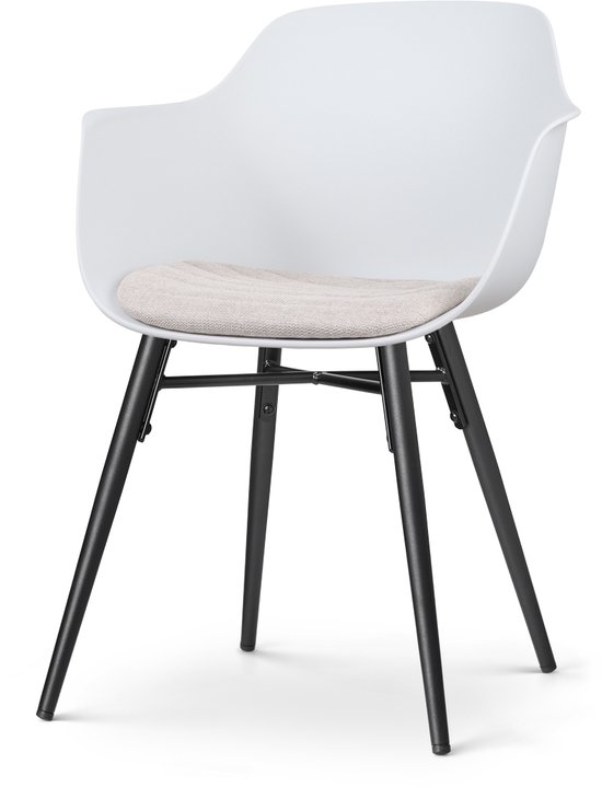 Nolon Nena-Liz Eetkamerstoel Wit met Beige Zitkussen - Armleuning ...