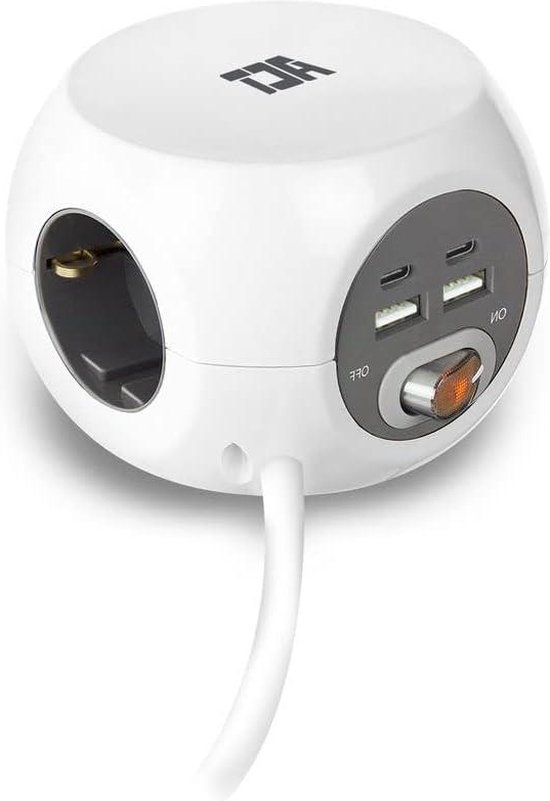 Stekkerdoos met USB Powercube 2 USB-C en 2 USB-A Poorten (34A) met ...