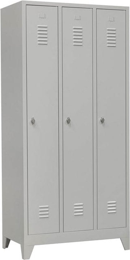 Industriële locker garderobekast 3- delig blauw op de sokkel en ...