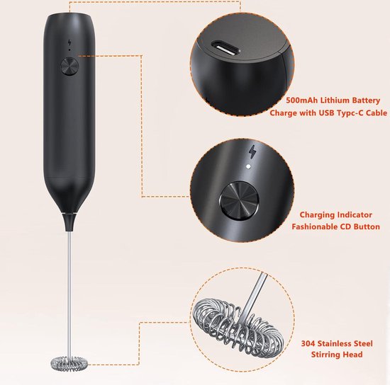 Elektrische melkopschuimer - USB oplaadbaar - draagbaar - 304 roestvrij staal - voor... | bol