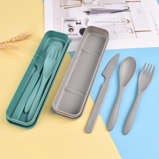 Draagbare bestekset met koffer - Herbruikbare plastic vorken lepel ...
