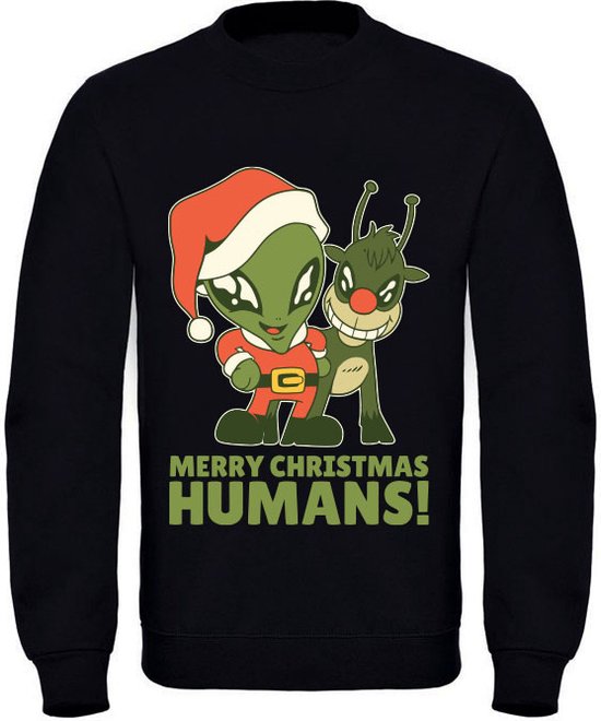 Merry Christmas Humans Trui - unisex - kersttrui - alien - kerstpull ...