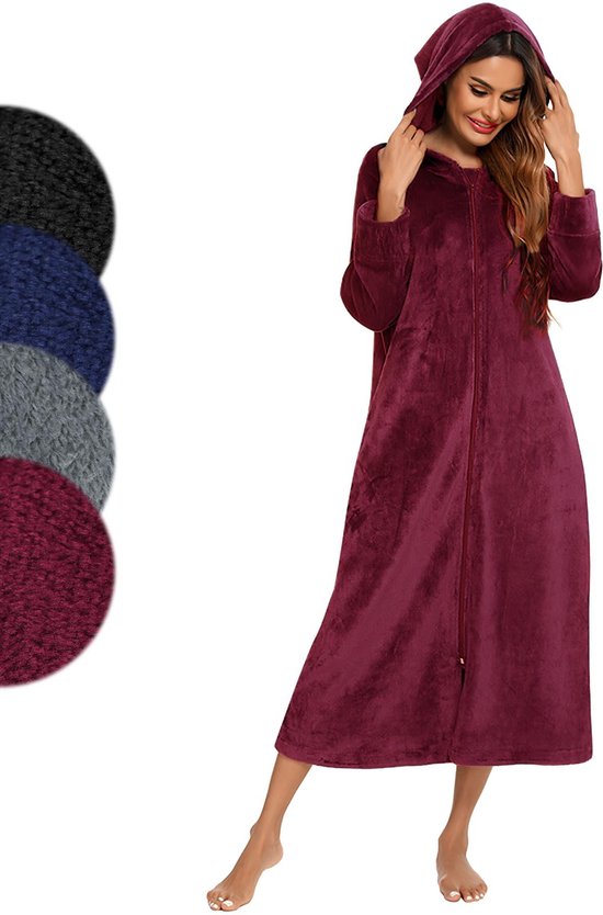 Goodivery ® Zachte en Warme Lange Badjas met Ritssluiting en Capuchon ...