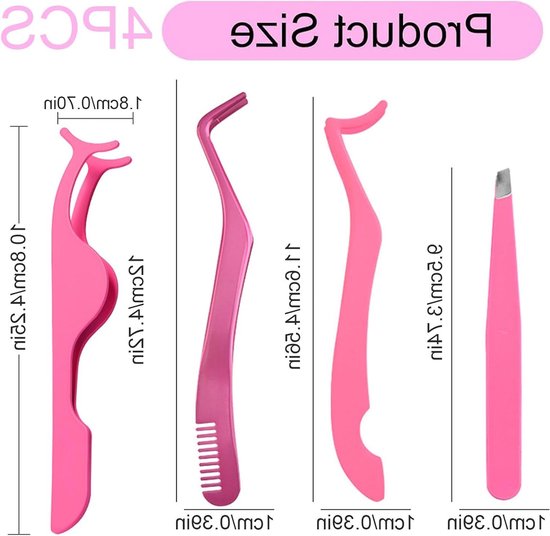 4-Delig Wimpergereedschapsset van Roestvrij Staal met Wimperapplicator ...