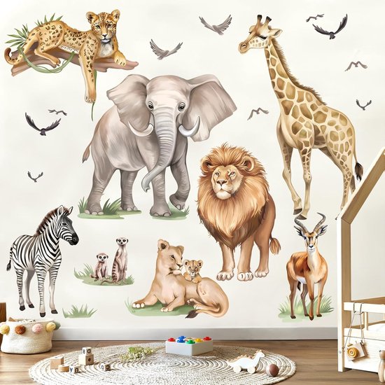 Grote Safari Dieren Muurstickers - Jungle Decoratie - Geschikt voor Kinderkamers - 10... | bol