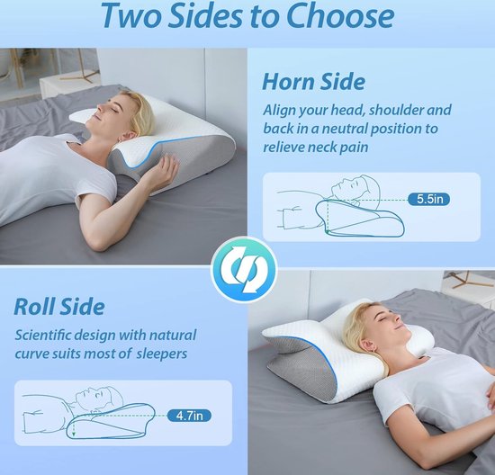 Ergonomisch 2-in-1 Nekkussen voor Rug-, Zij- en Buikslapers – Traagschuim Hoofdkussen... | bol