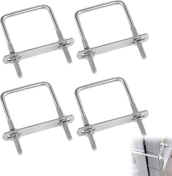 Vierkante buis U-beugel met schroefdraad M6 bout - Roestvrij staal - 4 ...