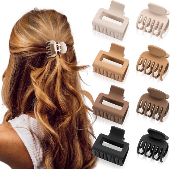 Haarclips - 8 stuks kleine clips voor dames - Beige, Kaki, Bruin, Zwart ...