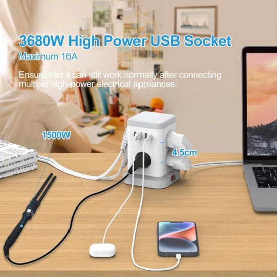 Vertical Power Strip Surge Protector Power Sockets 3680W 16A with USB Ports and Switch... | bol