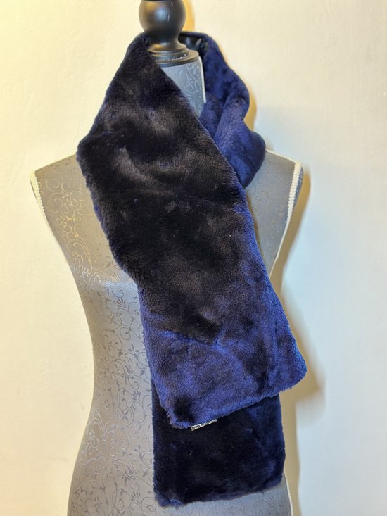 Dames Winter Sjaal Stola - Effen Donkerblauw - Imitatie Bont - Faux Fur ...