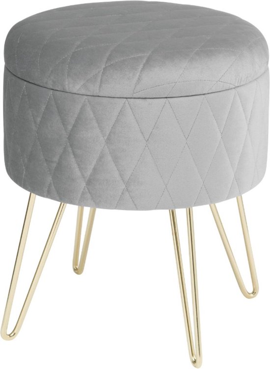 Luxe Poef Velvet - Grijs - Zitkist met deskel - Voetenbank met ...