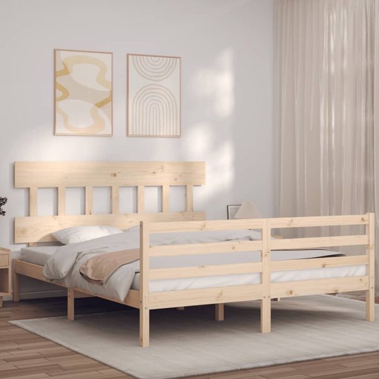 vidaXL Bedframe met Hoofdbord - Massief Grenenhout - 160x200 cm Massief ...