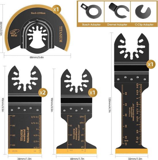 5-delige multitool zaagbladen voor metaal, hout en kunststof - titanium ...