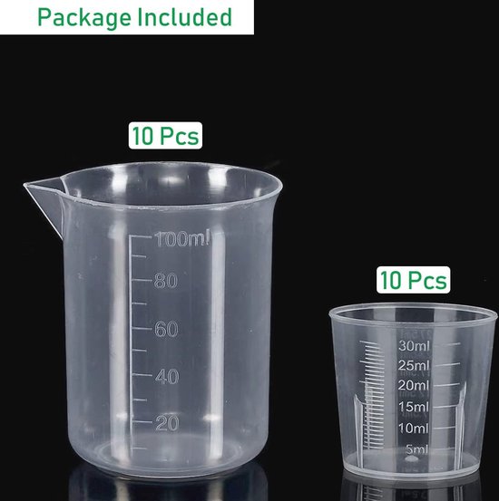 Transparante Maatbekers Set - 20 Stuks, 30ml en 100ml, Voor Koken en ...