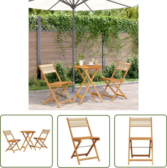 The Living Store Bistroset Tuinmeubel - 60 x 75 cm - Massief acaciahout ...