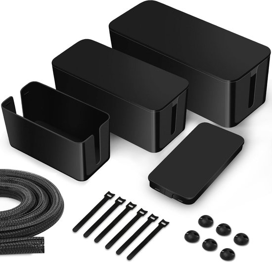 Kabelbox, set van 3 kabelbox, zwart (groot en medium en klein) van ABS ...
