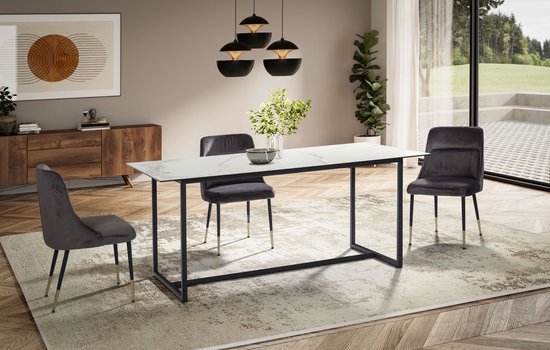 Rootz Large Rectangular Dining Table - Modern Marble Look - Robust ...