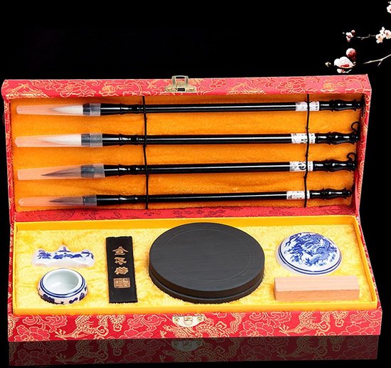 10 Pieces Calligraphy Set Gift Box Brush Writing Ink Landscape Painting ...