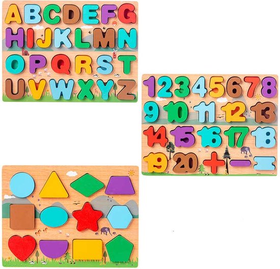houten puzzels , set van 3 houten puzzels | bol