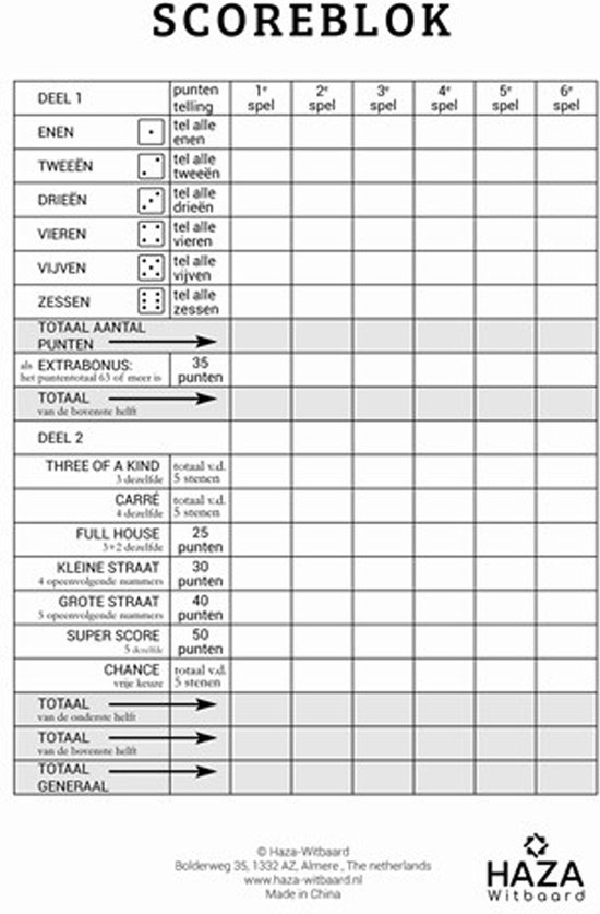 Sigel scoreblok Yahtzee 250 vellen - 4x - Dobbelspellen ...