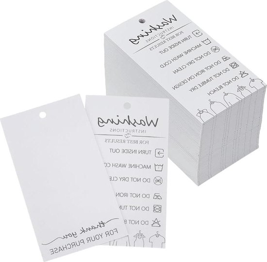 160pcs handmade fabric washing instructions hang tag 89x50mm - white ...