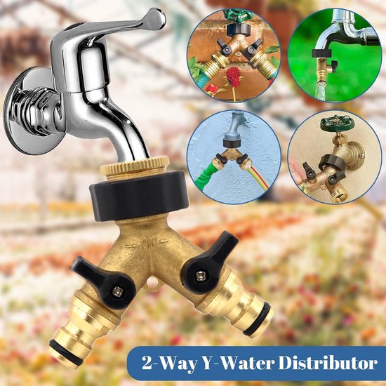 Messing 2-weg Y-verdeler met afsluitkranen - 3/4 inch - wateraansluitverdeler -... | bol