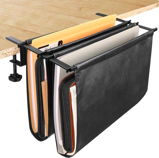 Under Desk Hanging File Organiser Holder - A4 Document Storage Rack for ...