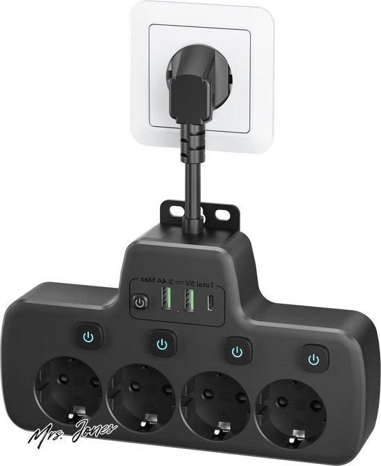 Mrs. Jones Stopcontact Splitter met Schakelaar en USB C - 4-voudig ...