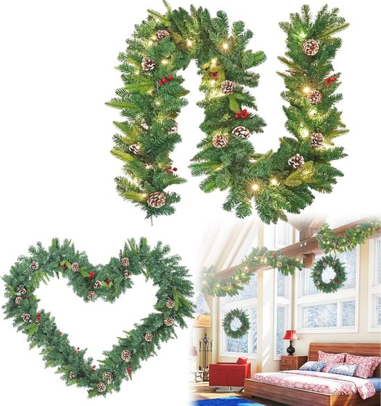 Kerstslinger met Verlichting - 3m Dennenslinger voor Binnen en Buiten ...